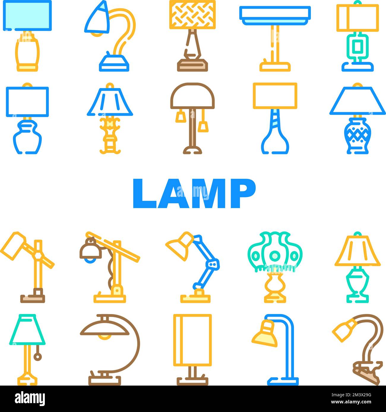 lamp table light home desk icons set vector Stock Vector Image & Art ...