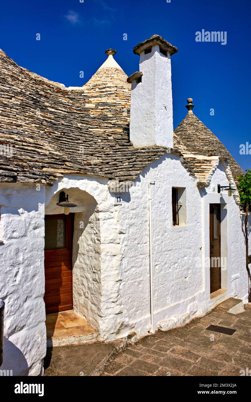 Apulia Puglia Italy. Alberobello. Trulli: traditional Apulian dry stone ...