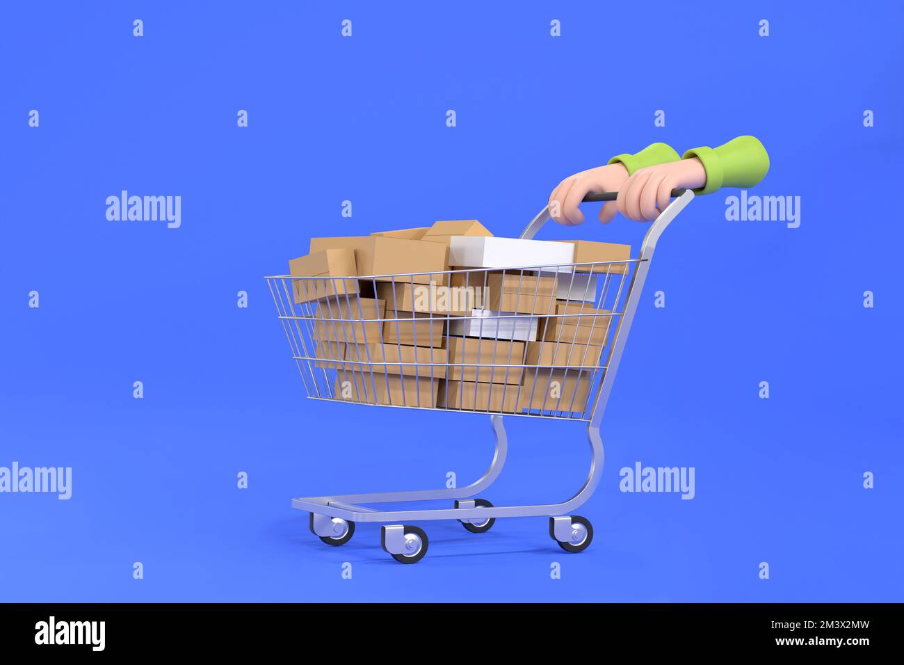 3D. hand close-up pushing a cart in a supermarket store Stock Photo - Alamy