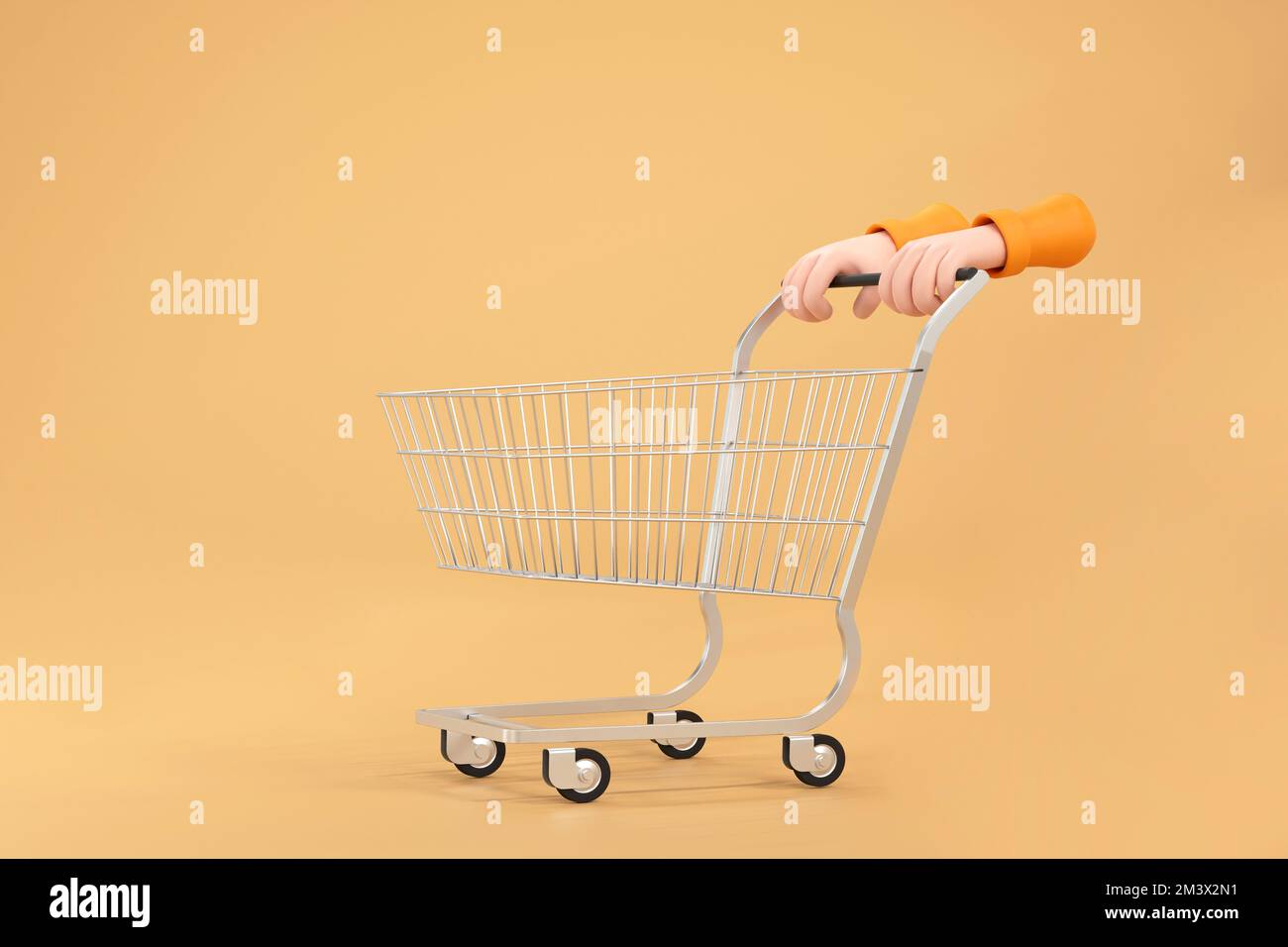 3D. hand close-up pushing a cart in a supermarket store Stock Photo - Alamy