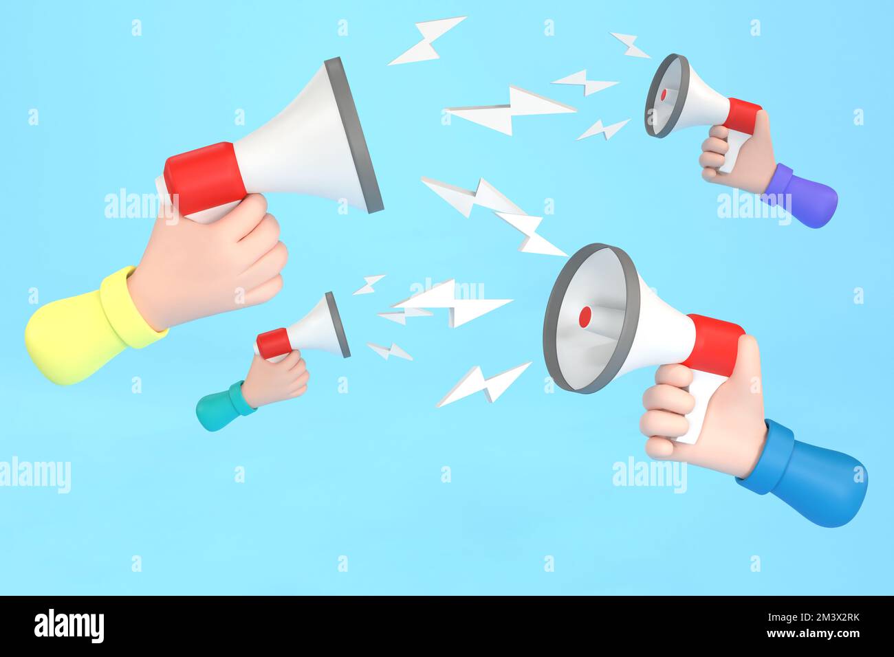 3D. Cartoon hand hold megaphone. Marketing time concept Stock Photo - Alamy