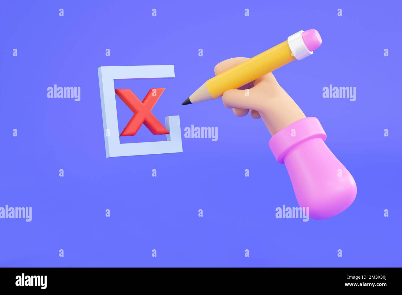 3D. Cartoon hand Checklist concept, checking mark on the check boxes ...