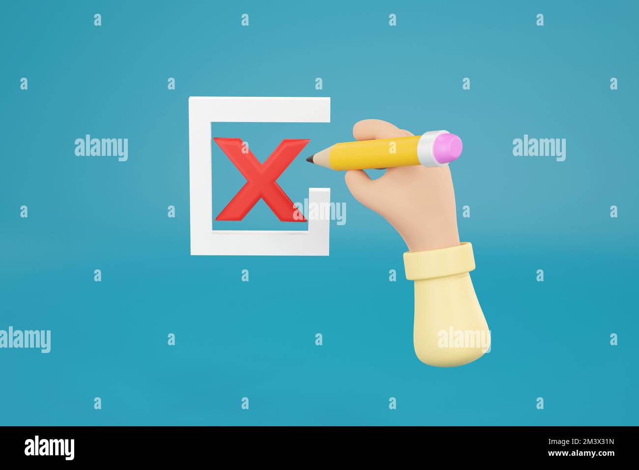 3D. Cartoon hand Checklist concept, checking mark on the check boxes ...