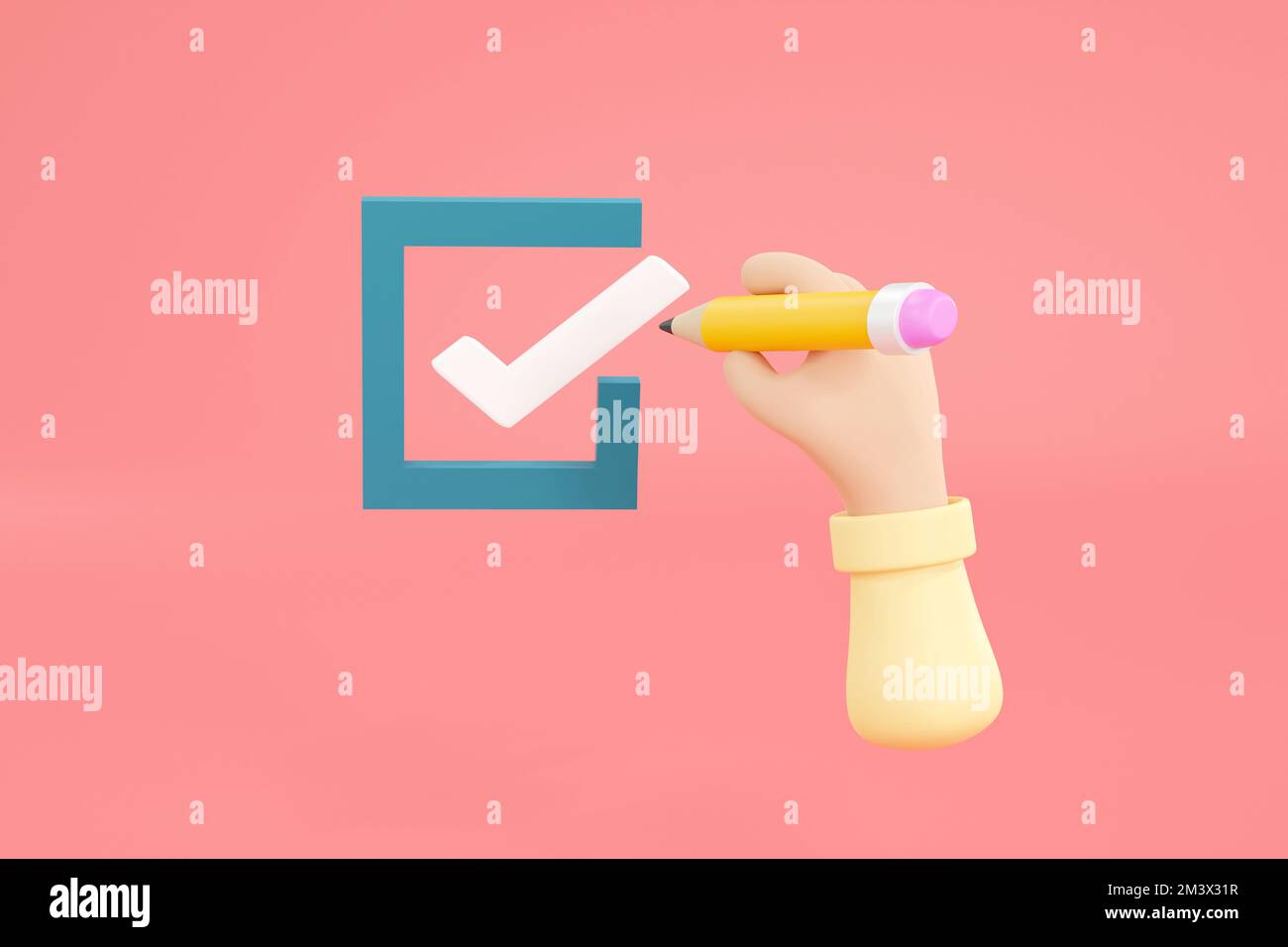 3D. Cartoon hand Checklist concept, checking mark on the check boxes ... 3D. Cartoon hand Checklist concept, checking mark on the check boxes ...