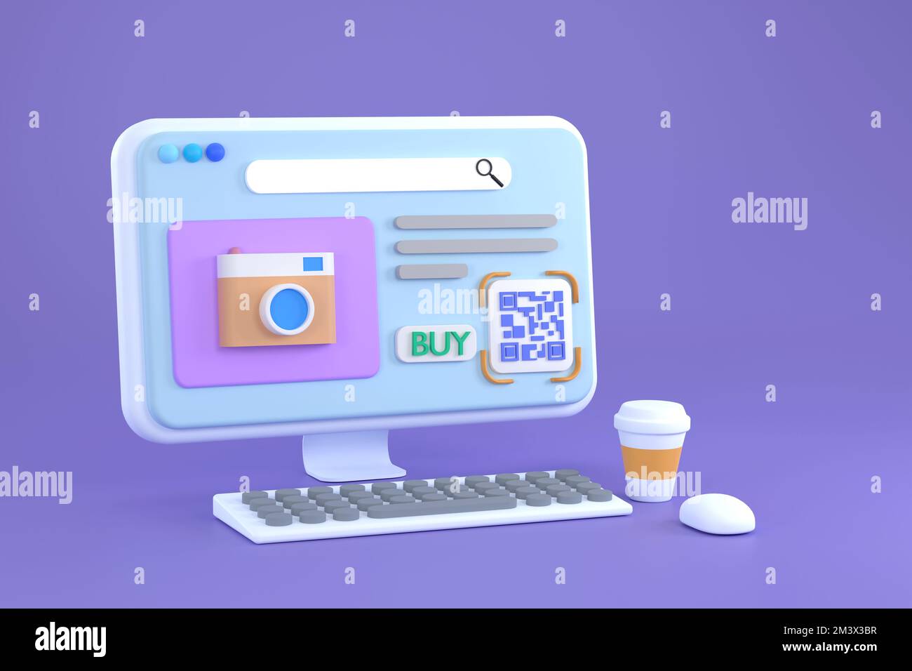 3D. Online shopping. Open computer, Online store concept. Banner for ...