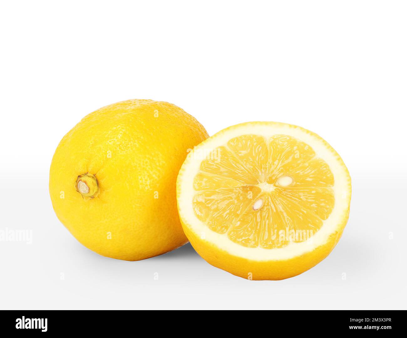 two lemons cut in half on a white background Stock Photo - Alamy