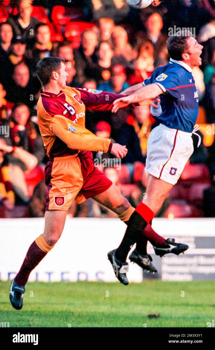 Motherwell v Rangers 22/11/97. Ally McCoist and Stephen Craigan compete ...