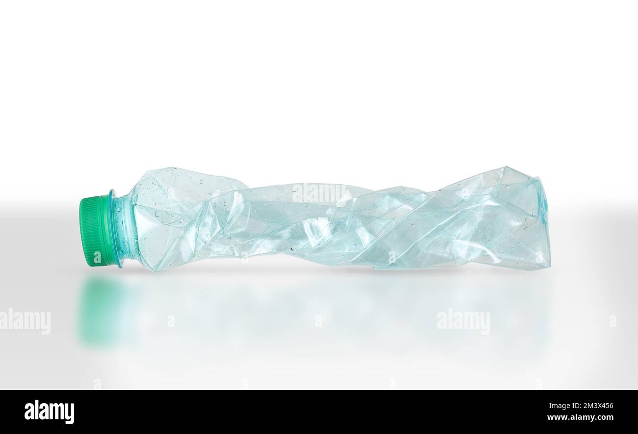 empty plastic water bottle horizontally isolated on white background ...