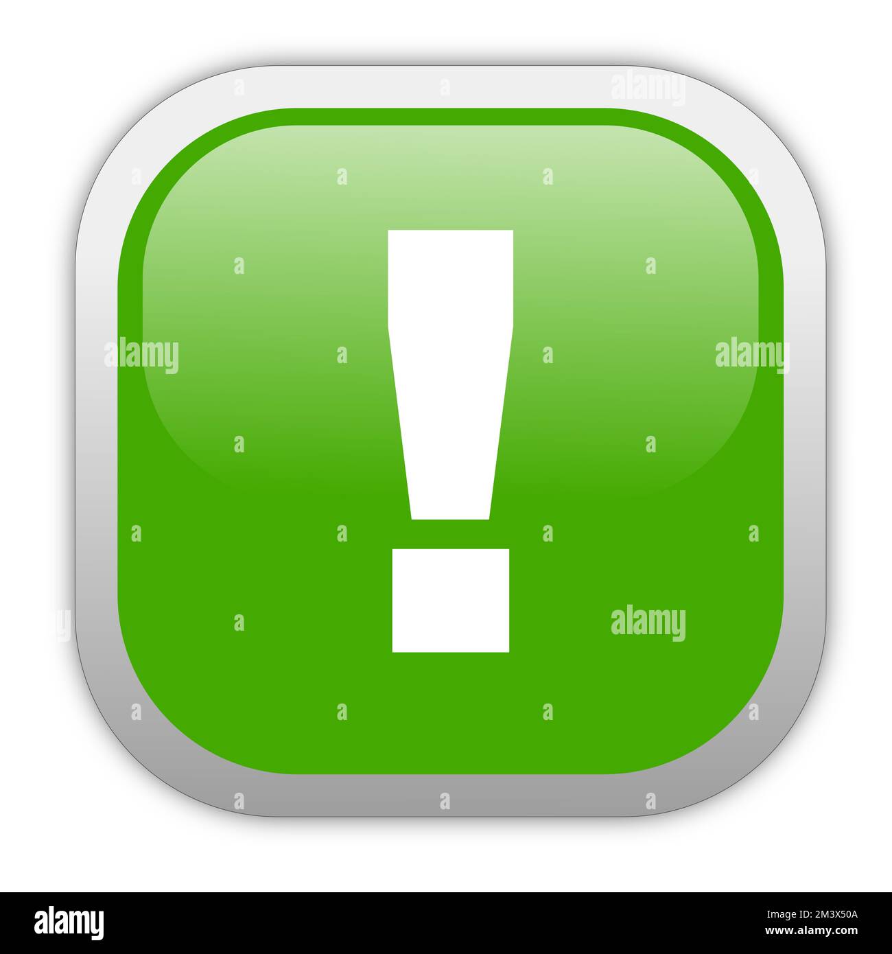 green exclamation mark button on white background Stock Photo - Alamy