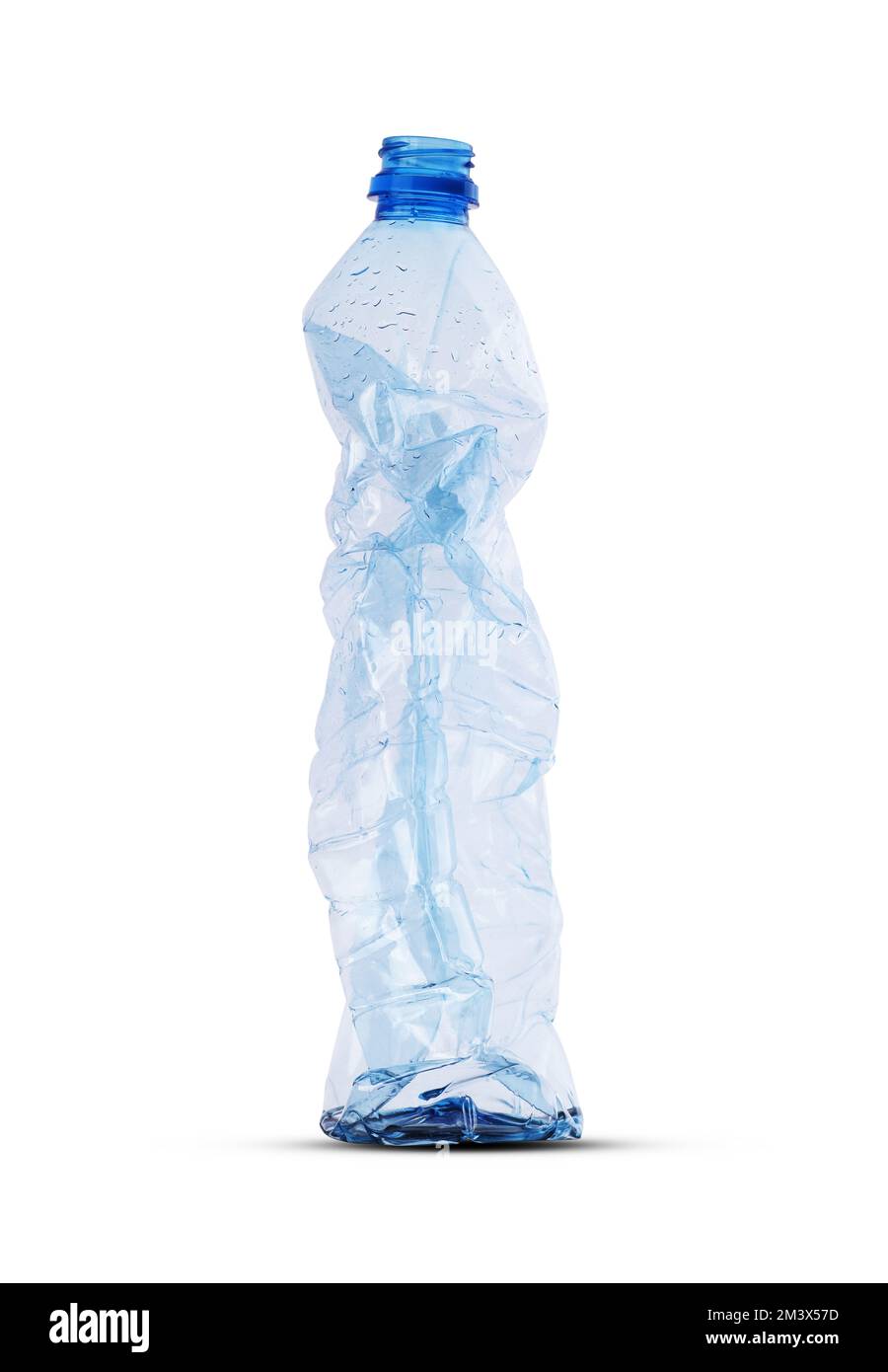 large crushed plastic bottle with drops on a white background Stock ...