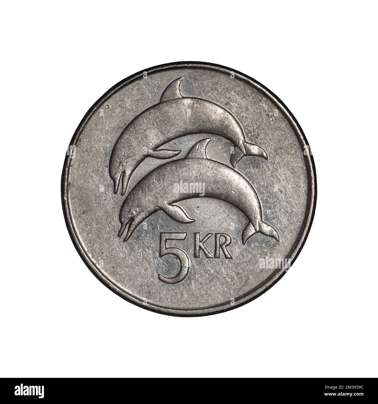 Icelandic coin of 1996 5 kroner on white background Stock Photo - Alamy