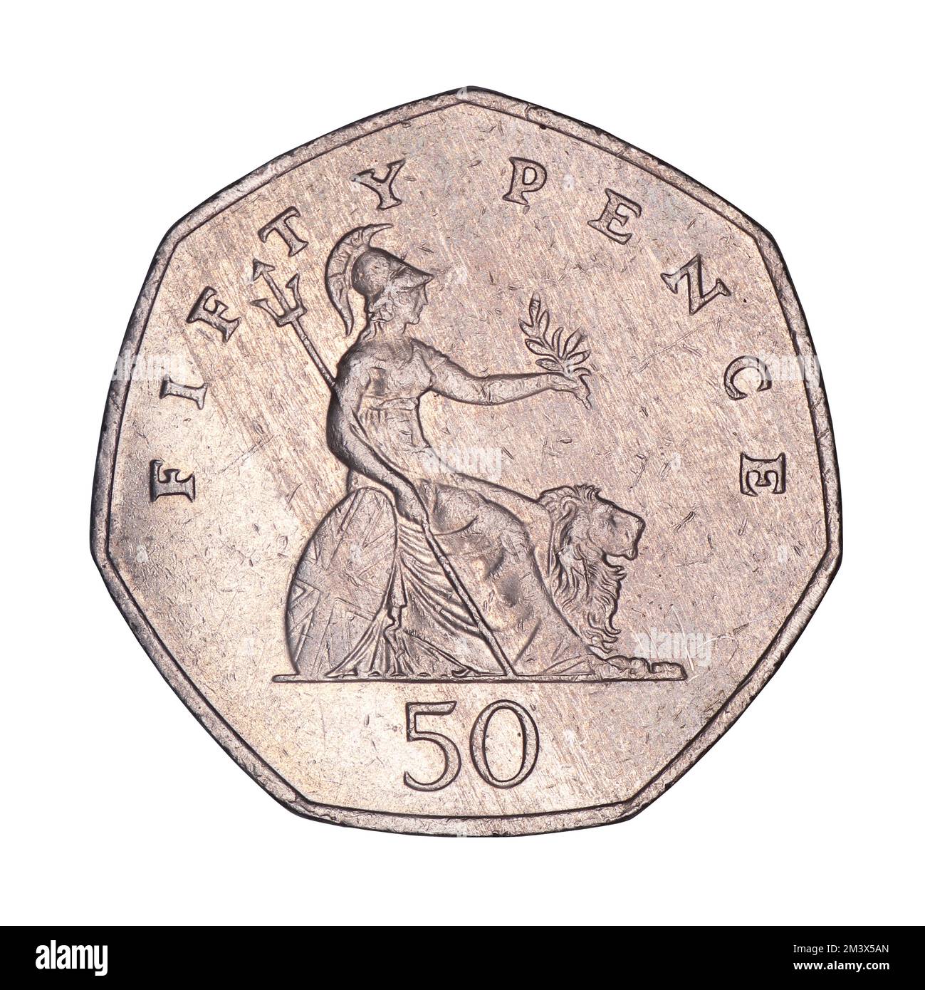 fifty pence coin on white background Stock Photo - Alamy