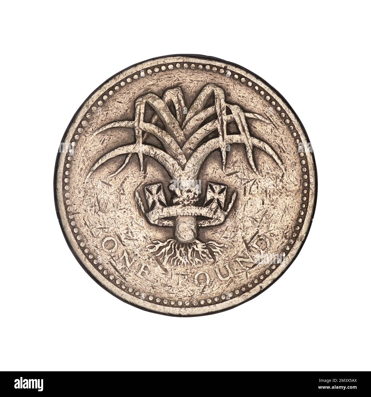 one pound coin with queen wearing a crown on white background Stock ...