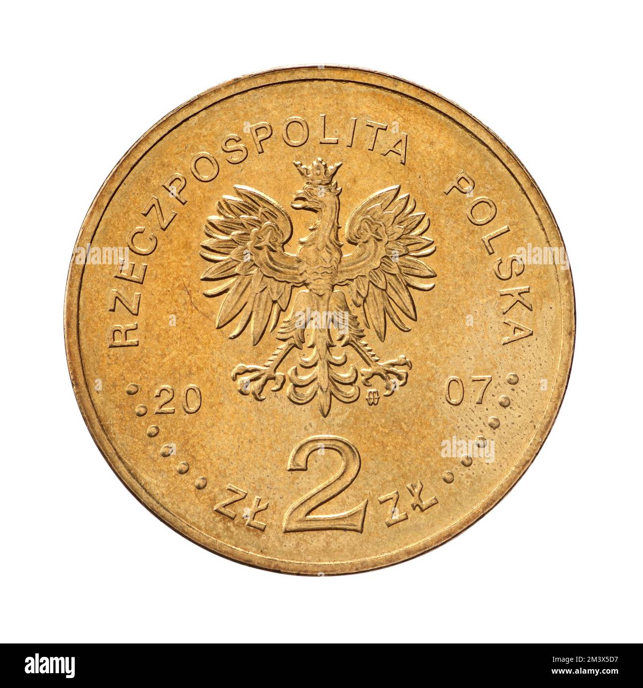 Polish commemorative coin with a face value of 2 on a white background ...