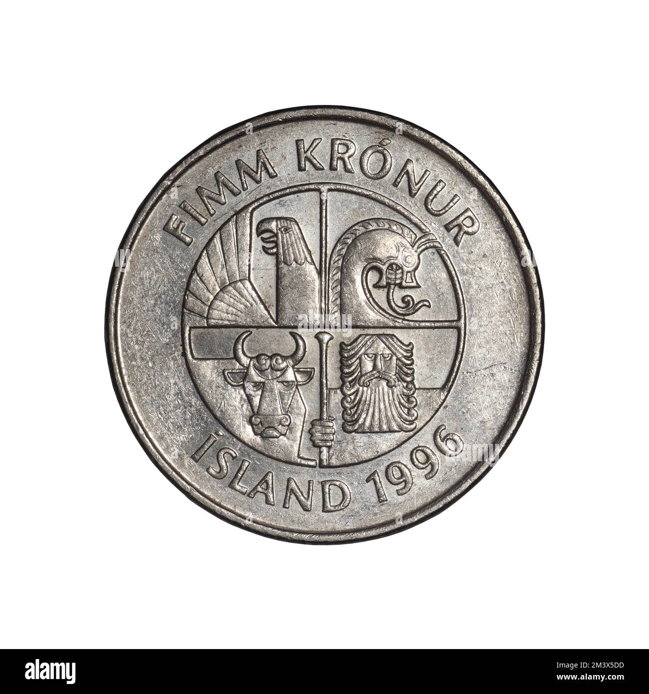 Icelandic coin of 1996 5 kroner on white background Stock Photo - Alamy