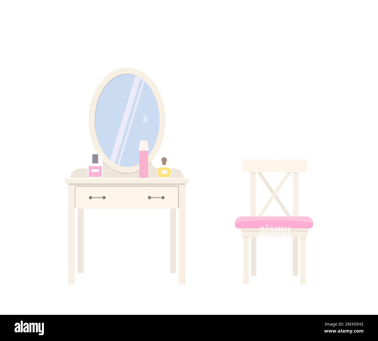 Dressing table with mirror, and chair isolated on white background ...