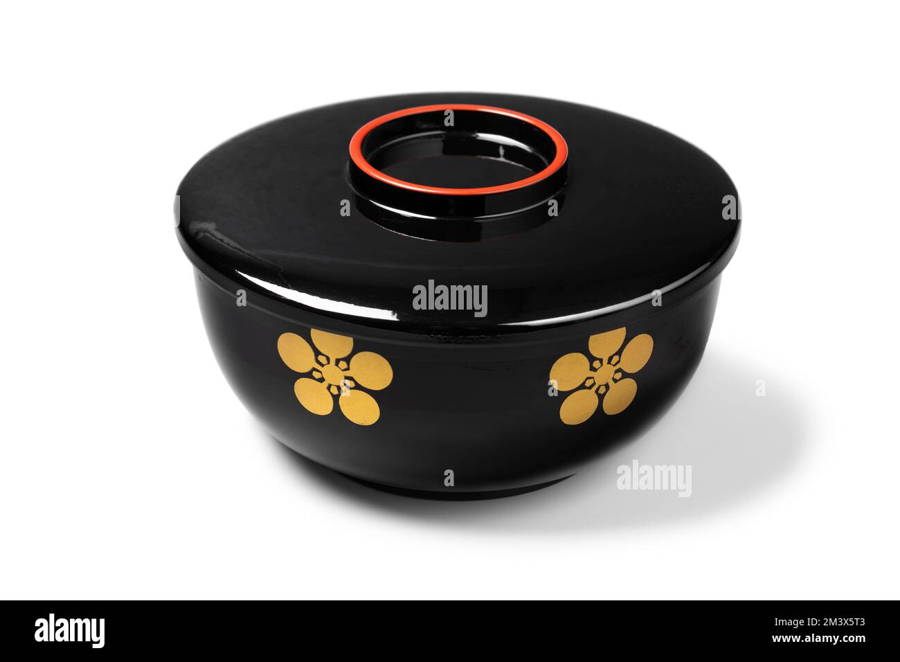 Decorated black Japanese lacquered bowl with lid isolated on white ...