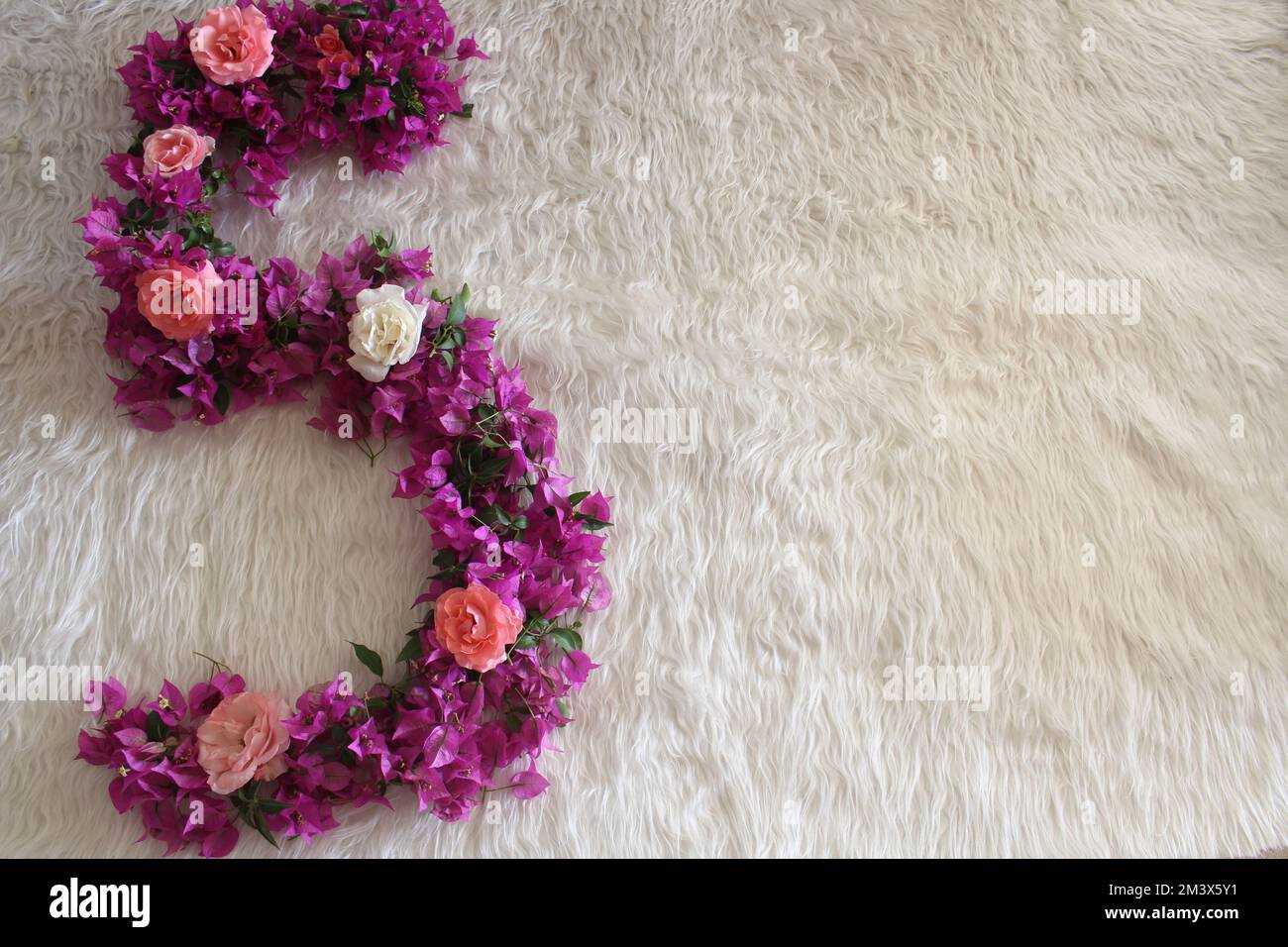 Number five, Shape of the number five with bougainvillea and rose ...