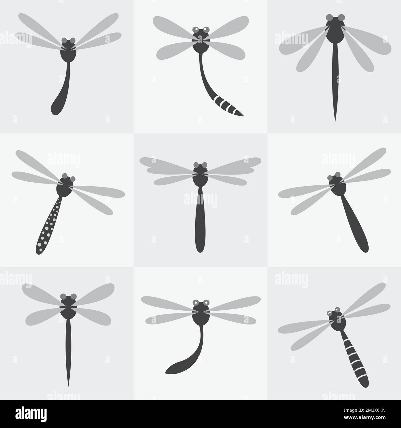 Set of vector dragonfly icons on gray background. Easy editable layered ...