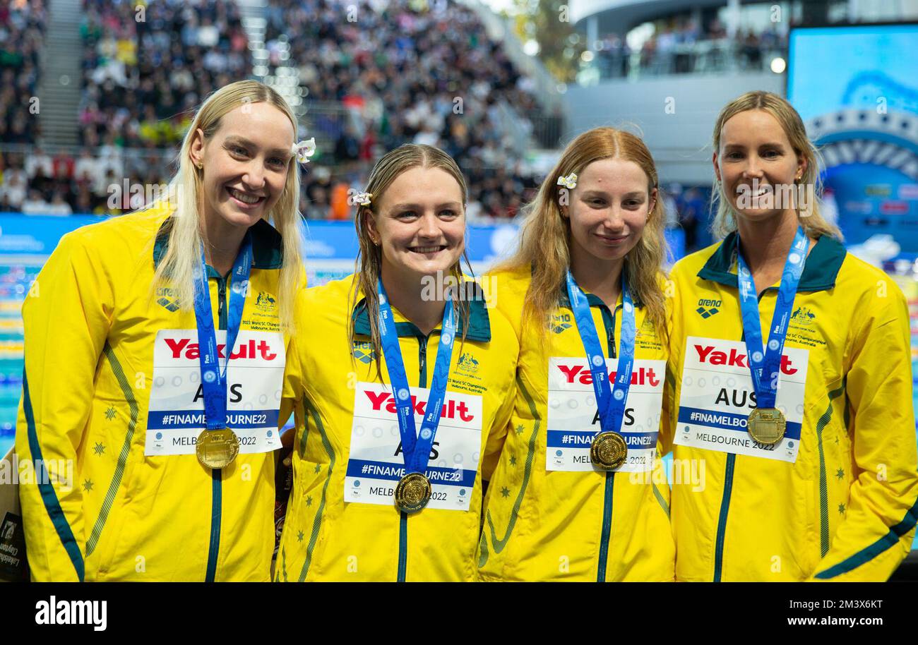 Melbourne, Australia. 17th Dec, 2022. Gold medalists of Team Australia pose for photos after the ...