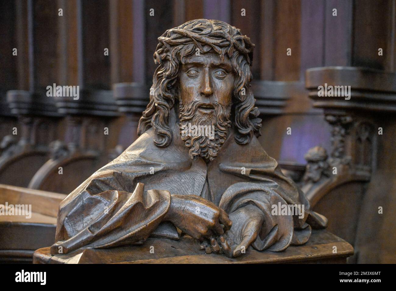 Jesus Christus, Büste aus Eiche, Chorgestühl, Ulm, Baden-Württemberg, Deutschland Stock Photo ...