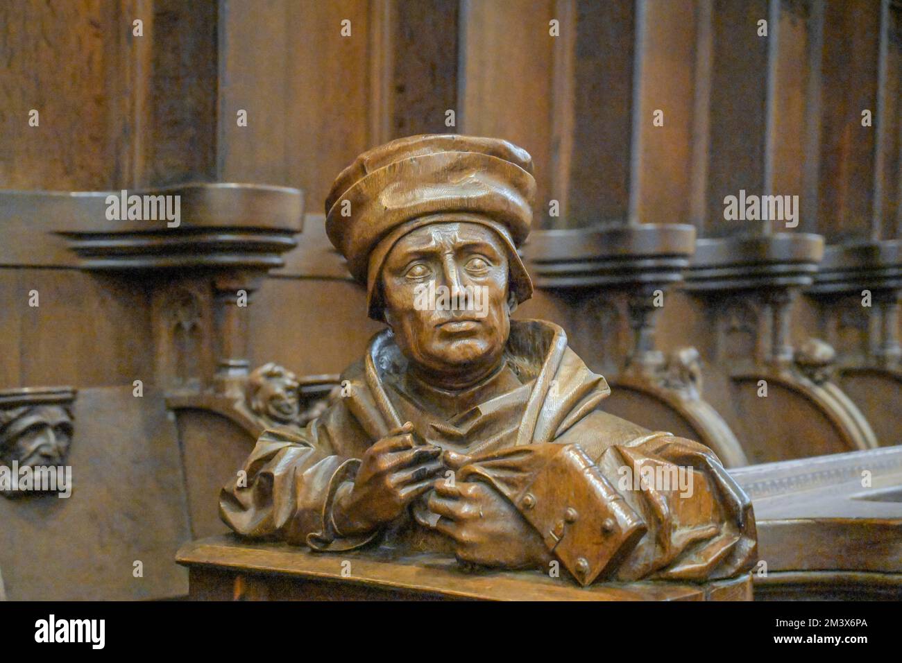 Kopf, Patrizier, Büste aus Eiche, Chorgestühl, Ulm, Baden-Württemberg ...