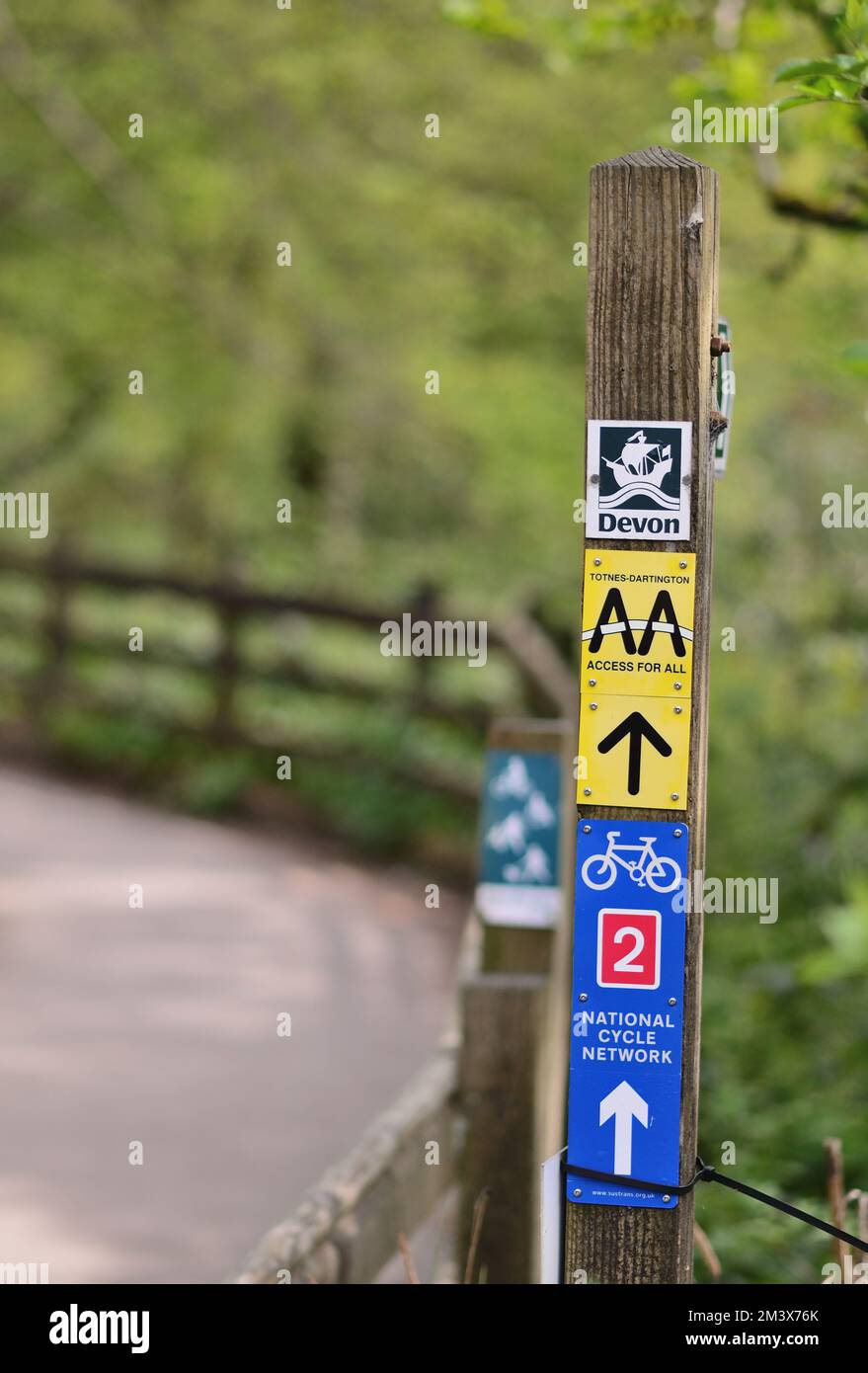 Signpost on a public footpath shared with National Cycle Route 2, Totnes, South Devon Stock ...