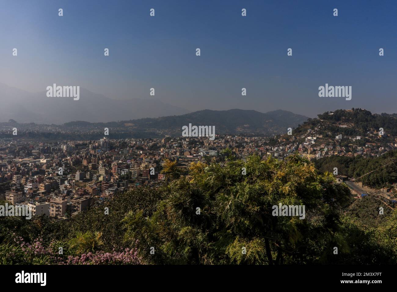 An aerial view of the Kathmandu city with green vegetation, Nepal Stock ...