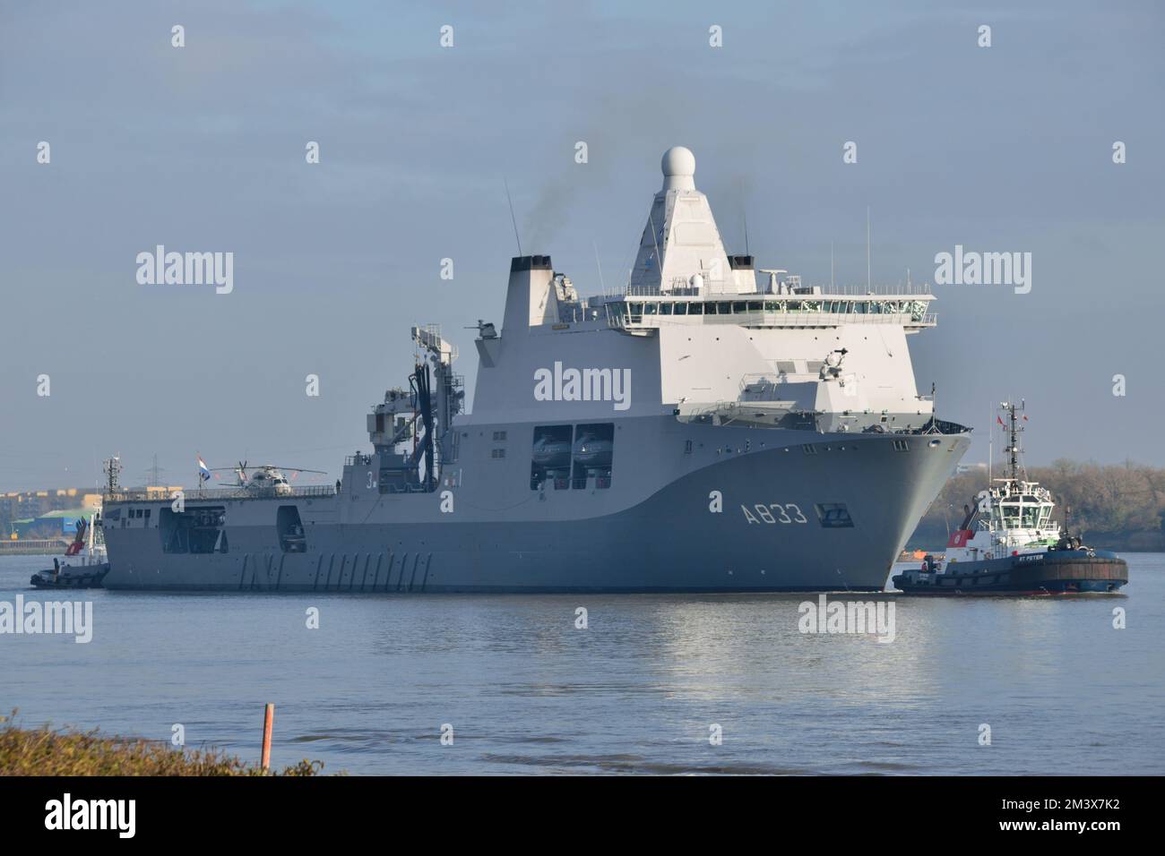 Dutch Navy warship HNLMS KAREL DOORMAN on River Thames in London Stock ...