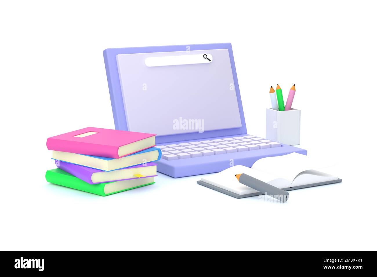 3D. readiness to study laptop for educational information. white ...