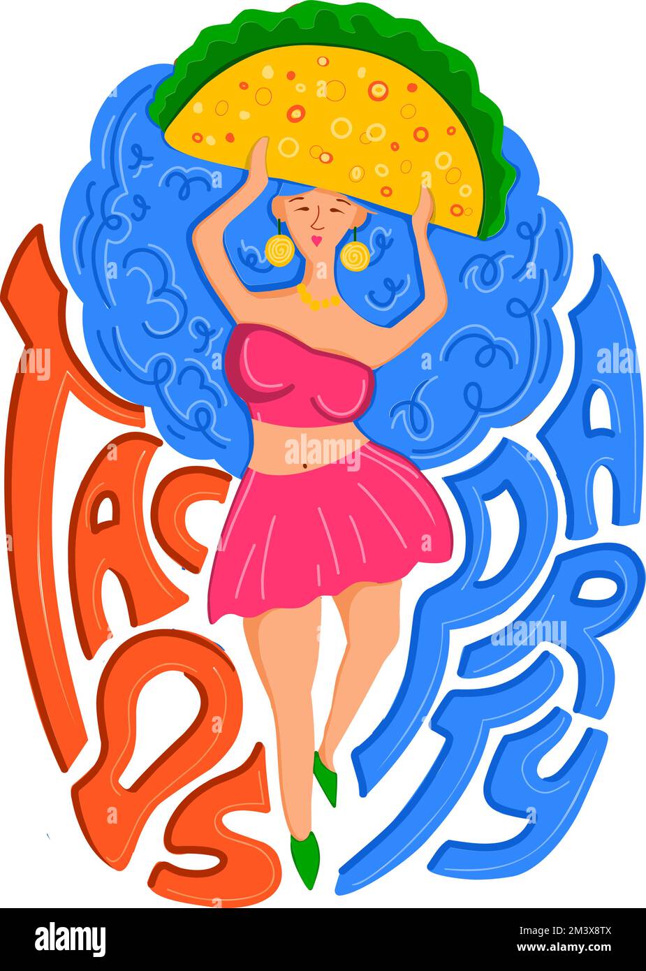 Taco. Mexican cuisine. Illustration of a girl and a taco. Modern print ...