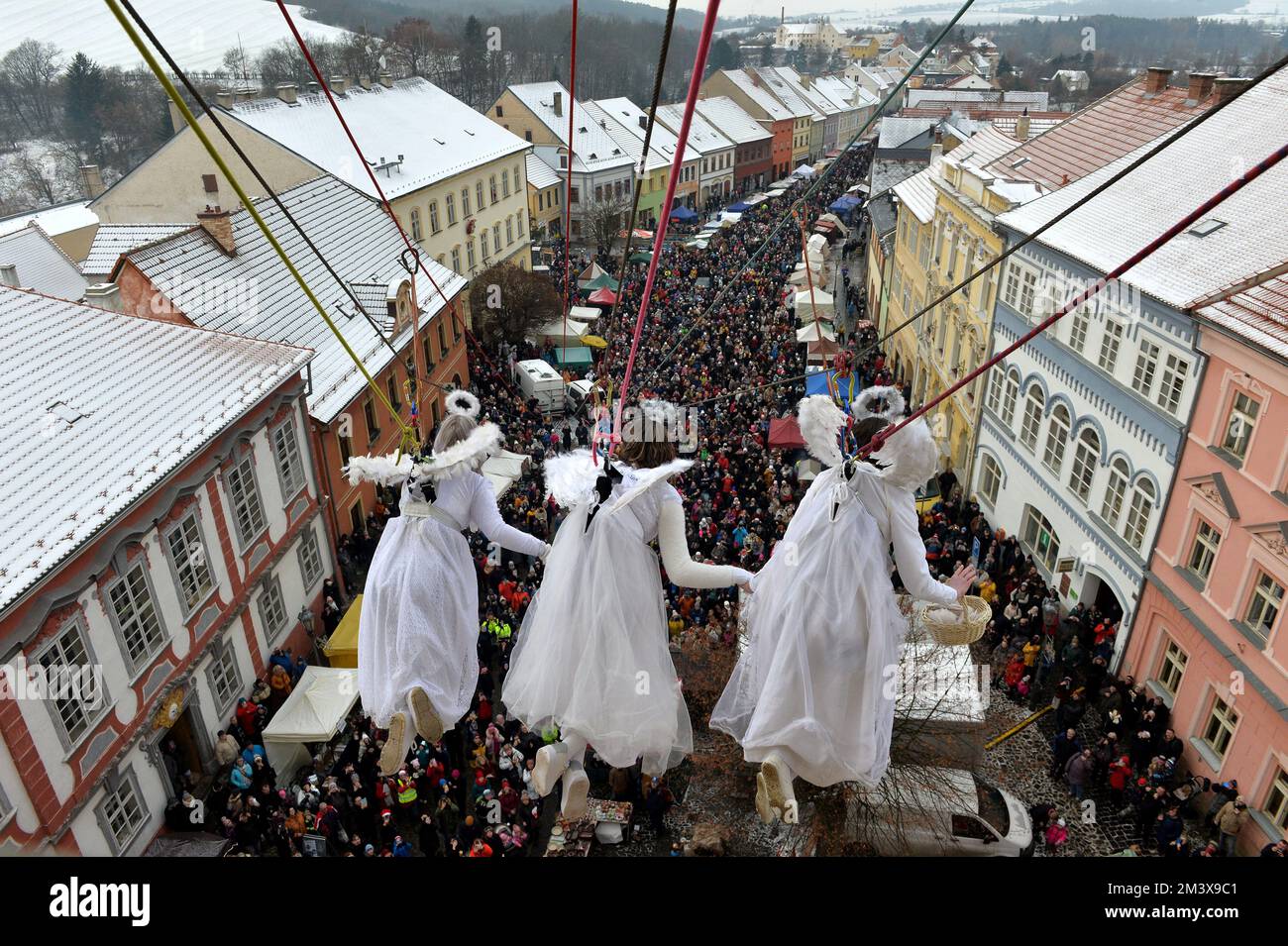 Ustek, Czech Republic. 17th Dec, 2022. Angels descend from the church ...