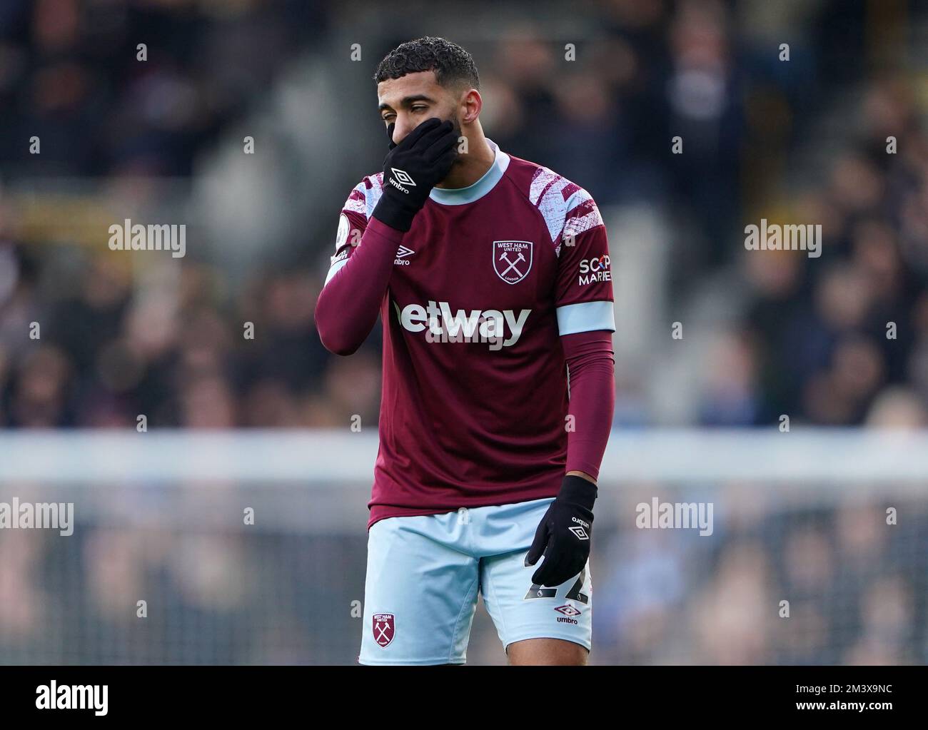 West Ham United's Said Benrahma reacts during a friendly match at ...