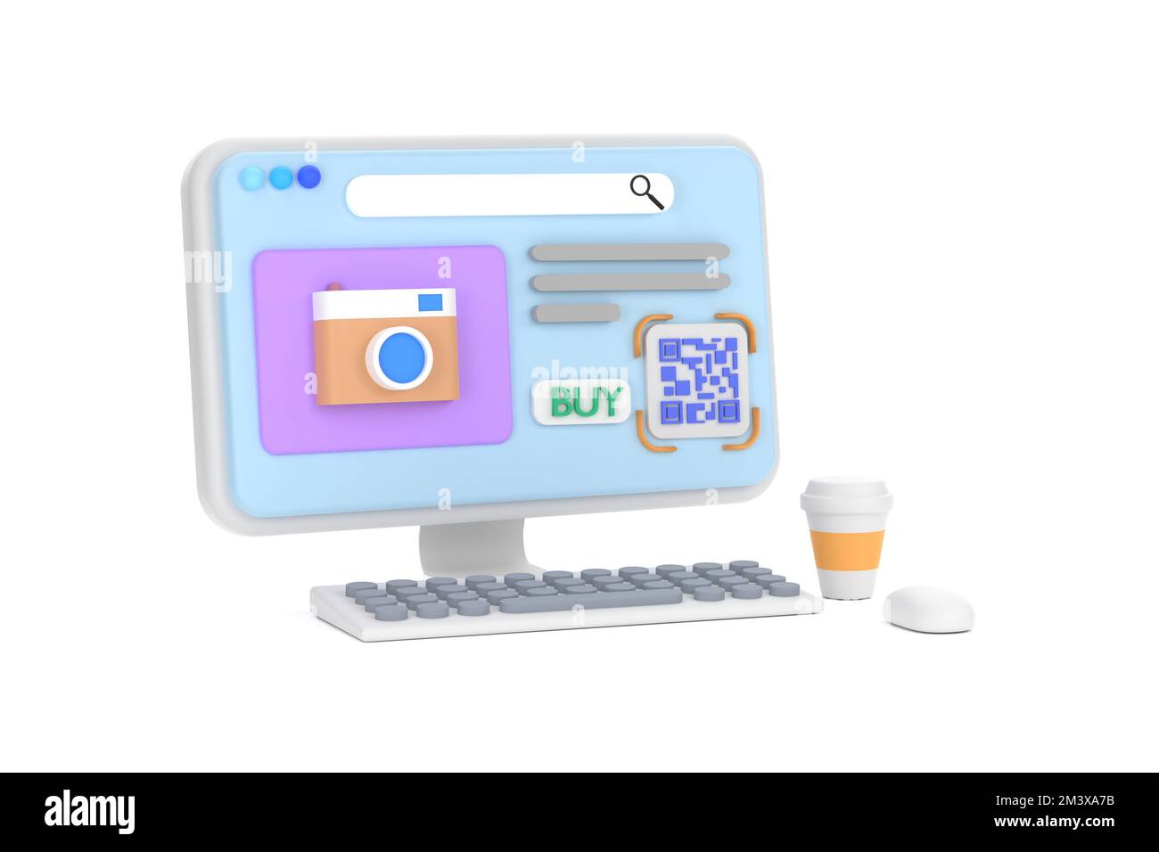 3D. Online shopping. Open computer, Online store concept. Banner for ...