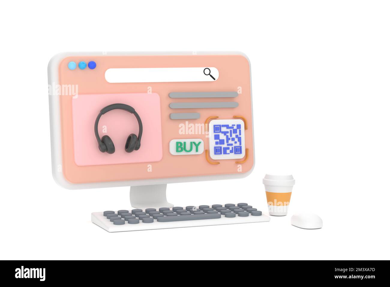 3D. Online shopping. Open laptop, Online store concept. Banner for ...