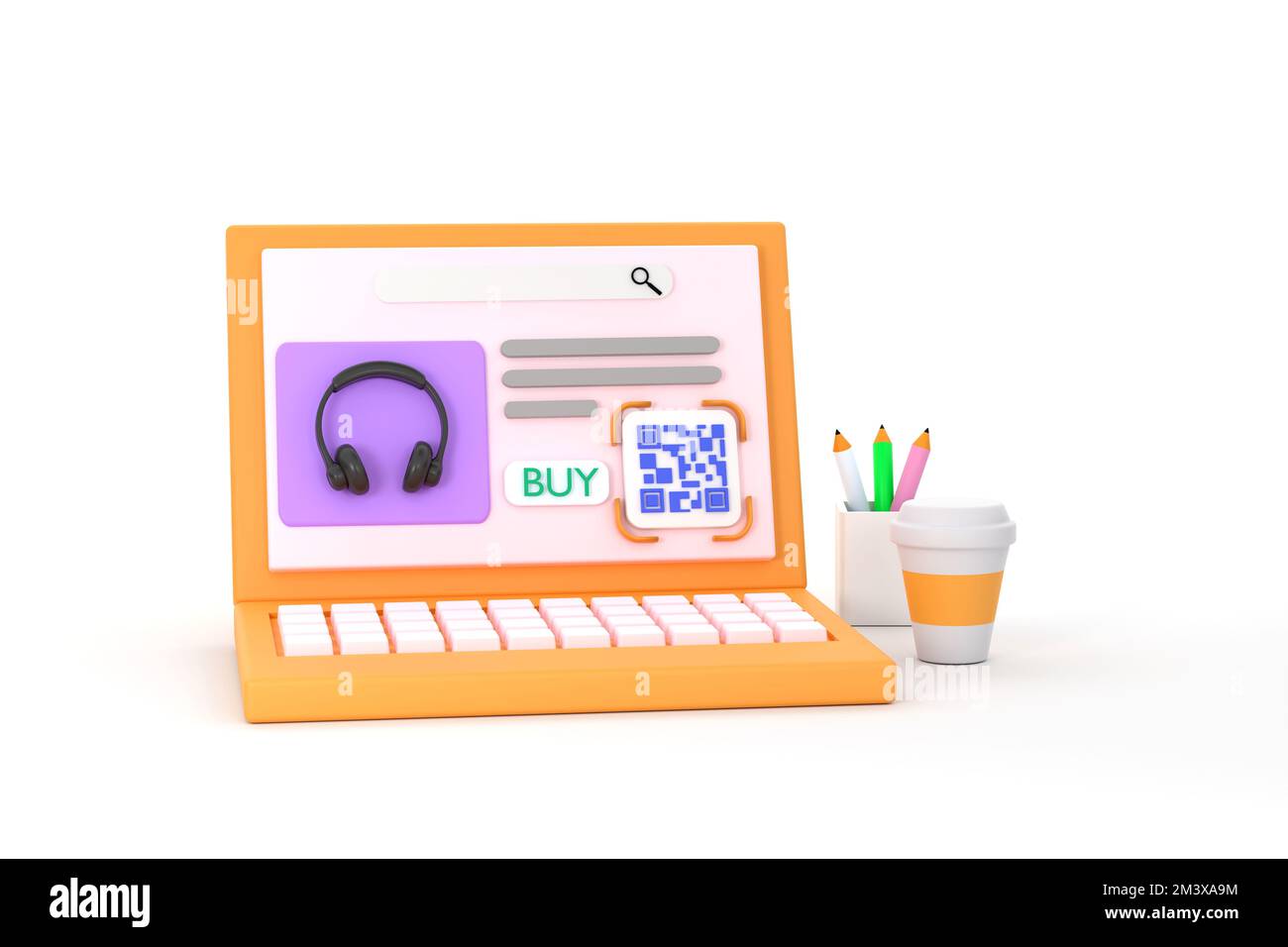 3D. Online shopping. Open laptop, Online store concept. Banner for ...