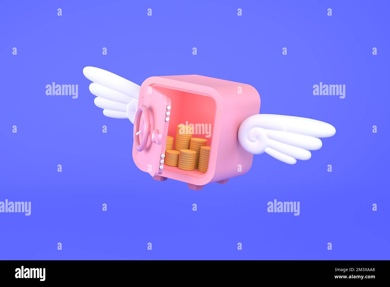 3D. A safety deposit box with flying wings is a symbol of financial ...