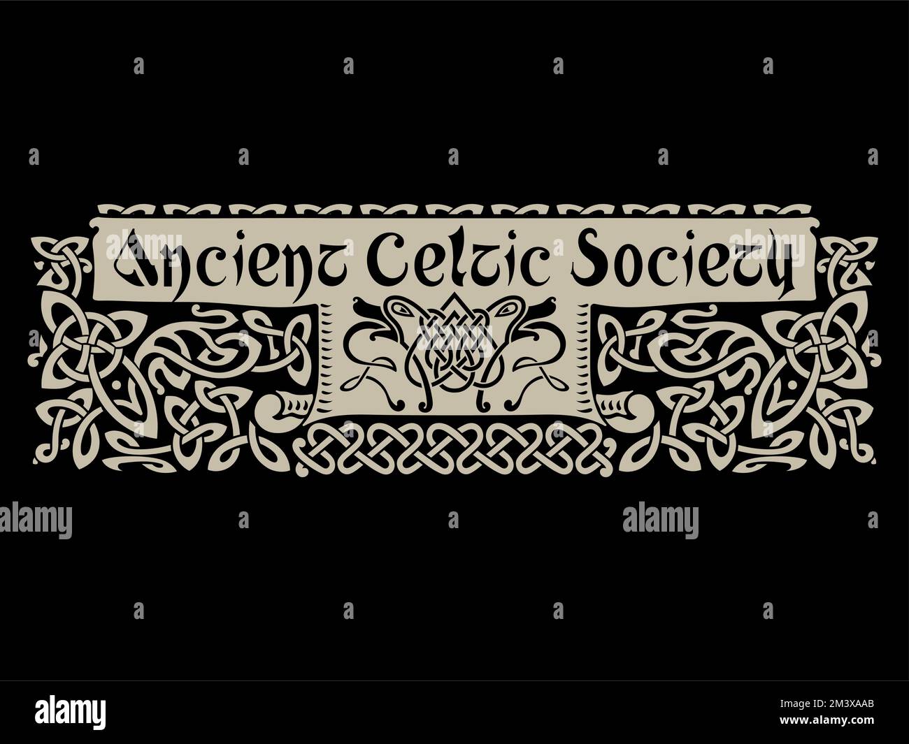 Ancient Celtic, Scandinavian ornament with wolf heads, drawn in vintage ...