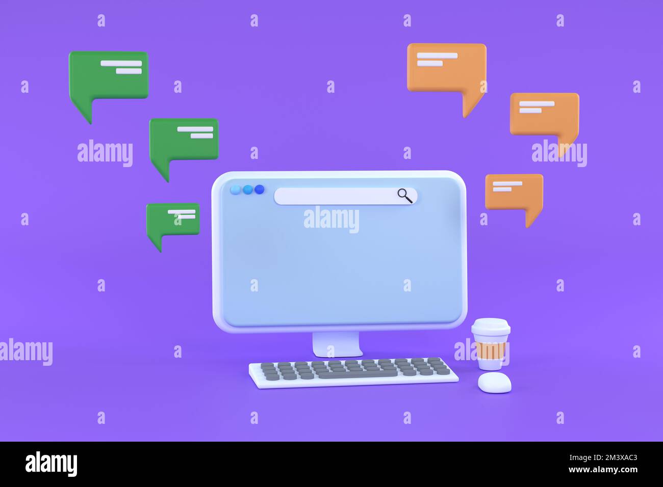 3D. Computer with short messages. Chatting with friends and sending ...