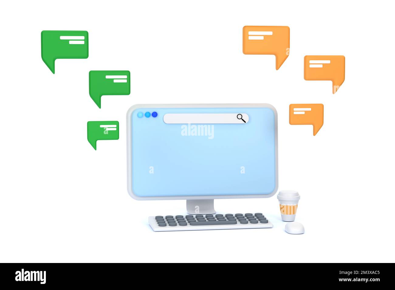 3D. Computer with short messages. Chatting with friends and sending ...