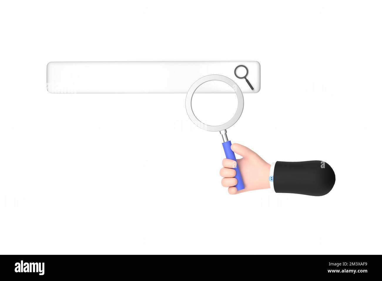 3D concept of internet research. Browser search engine window with ...