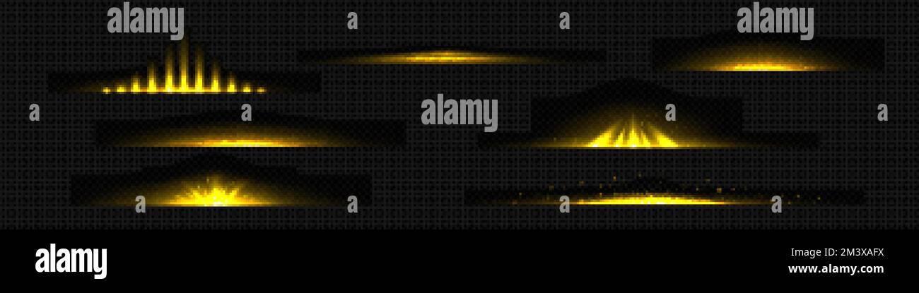 Light dividers, gold sunshine, glow effect lines with mysterious golden ...