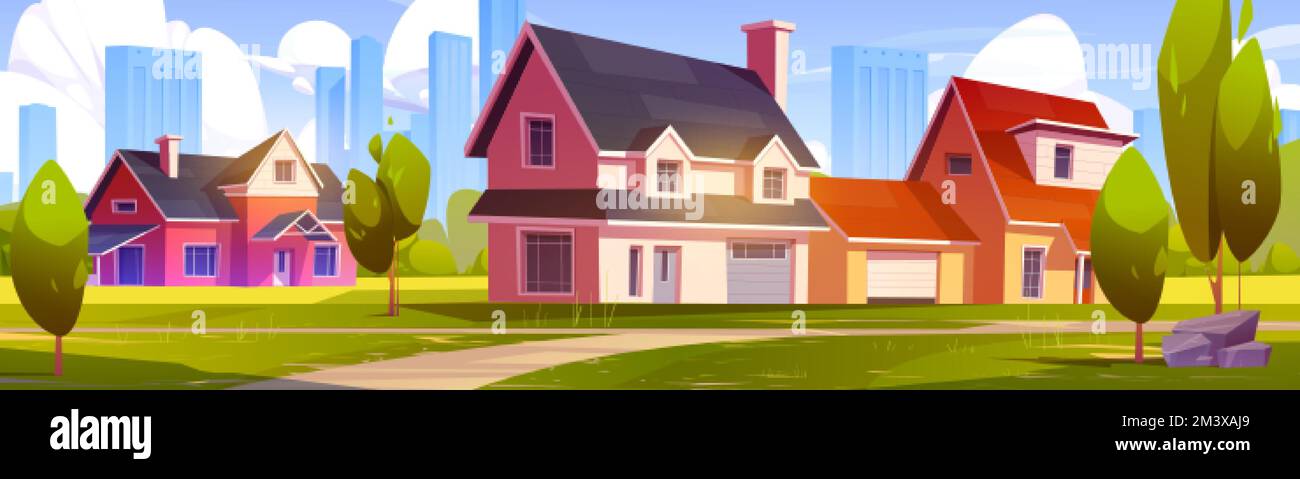 Suburb houses at cityscape view, suburban street with residential ...