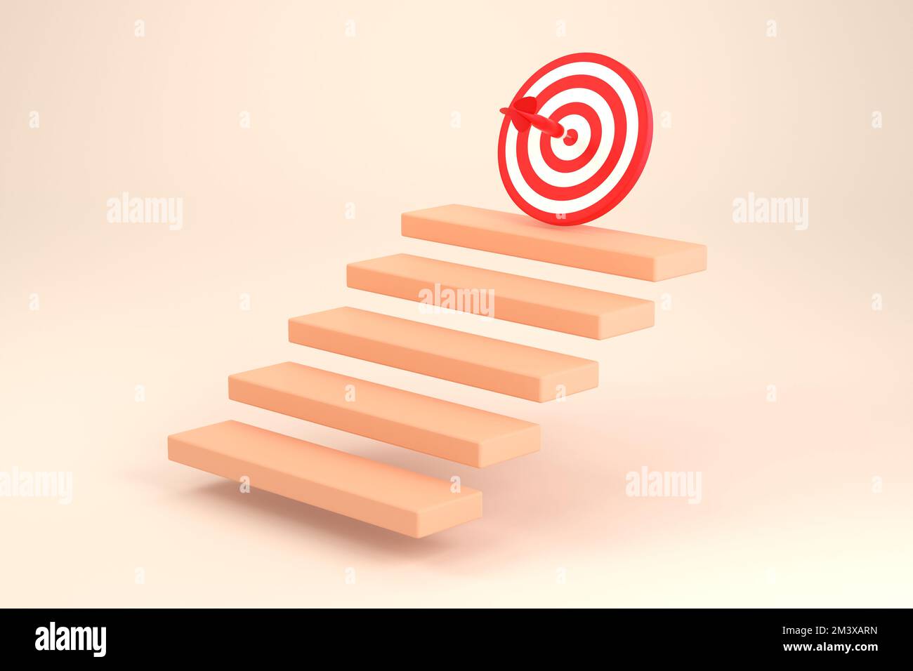 3D. step with red arrow center on top stair. business strategy step to ...