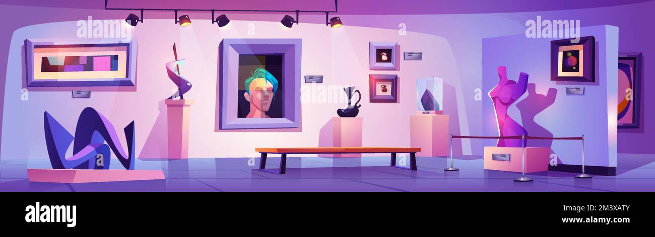 Art gallery interior with modern artworks. Museum, contemporary ...