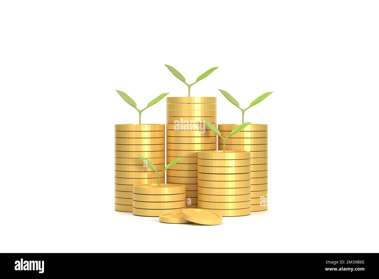 3D. Green leaf plant growth on coin. business start idea and business ...
