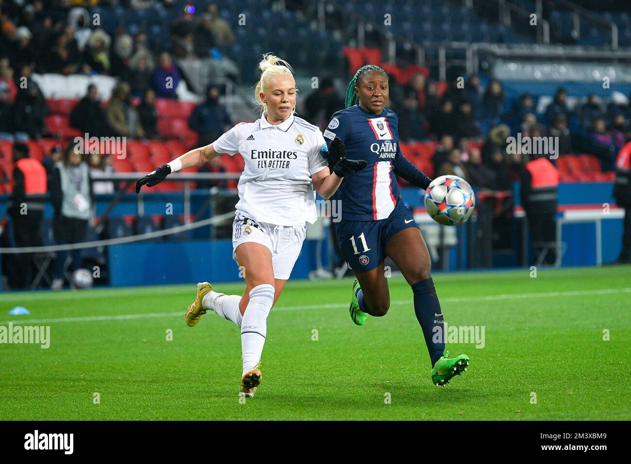 Sofie Svava of Madrid and Kadidiatou Diani of PSG during the UEFA Women ...