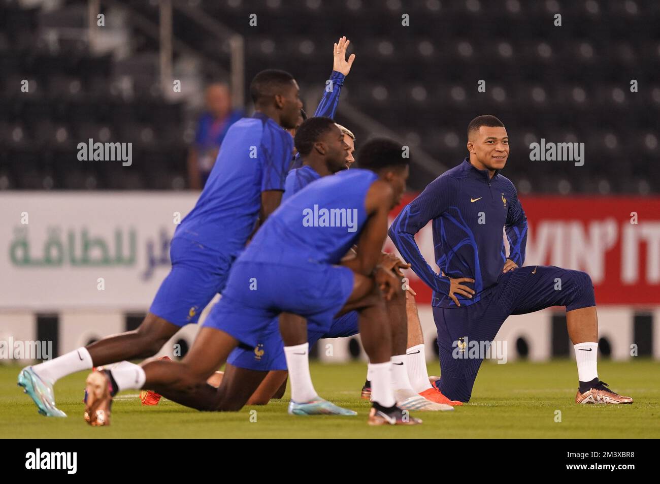 France's Kylian Mbappe (right) during a training session at Al Sadd SC ...