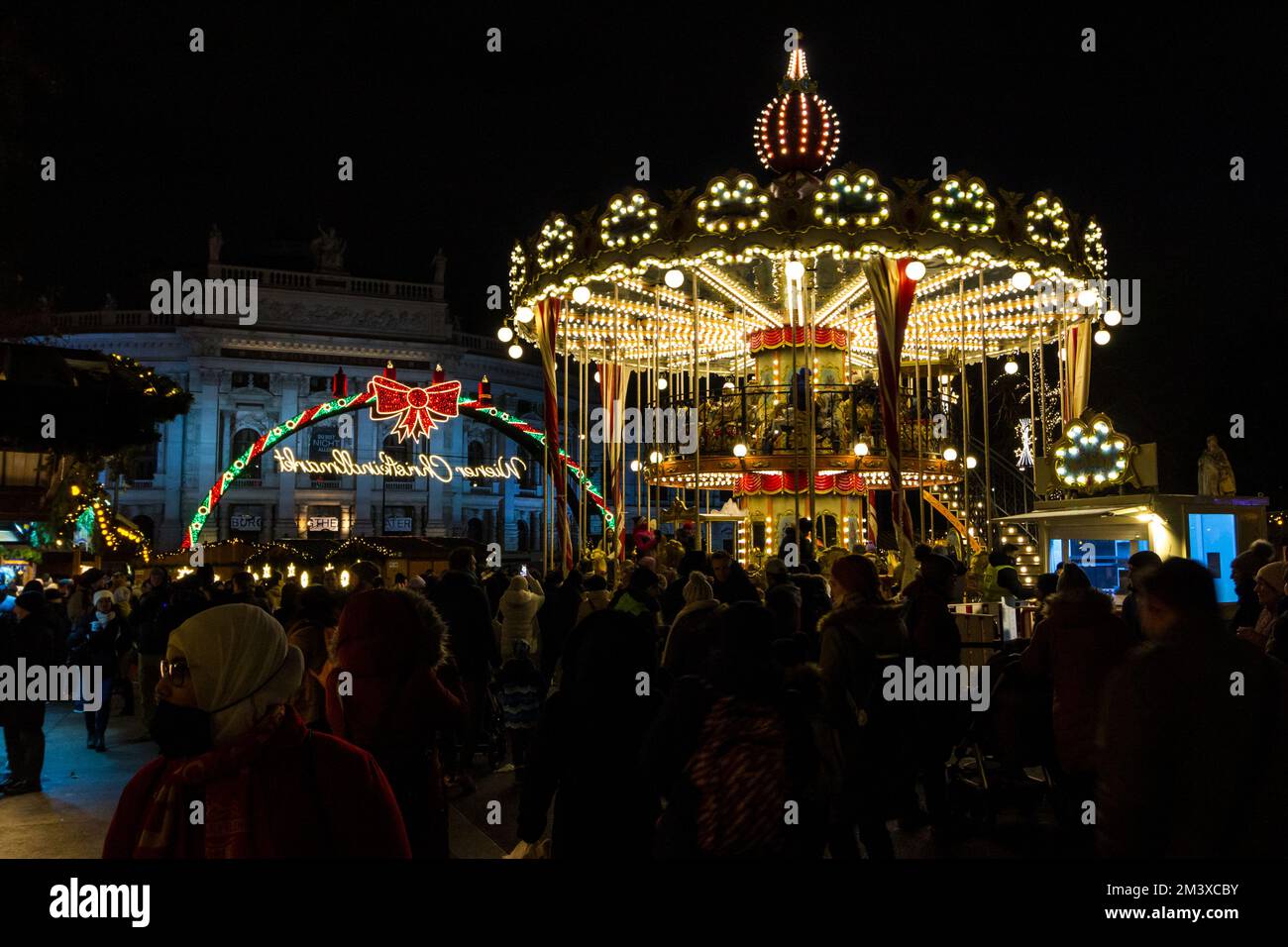 Traditional merry-go-round at Wiener Christkindlmarkt, Rathaus Platz ...
