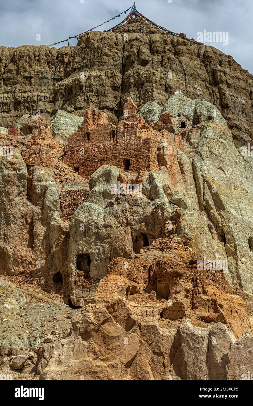 A vertical view of the historic ruins of Vault Silver City in Zhada ...